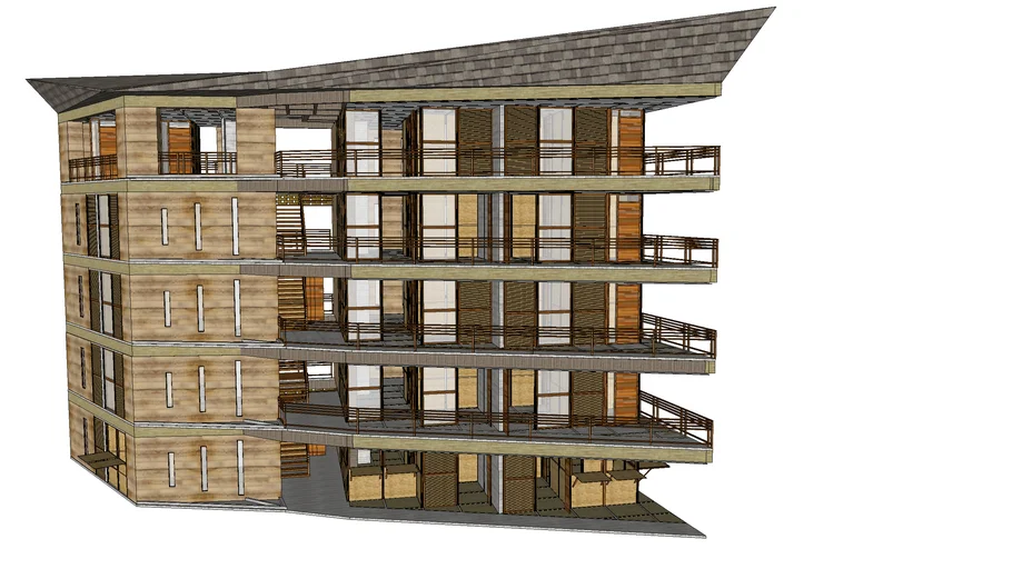 Edificio Arquitectura Modular, paneles madera. | 3D Warehouse