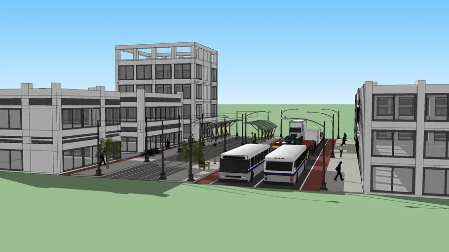 Street with Tram Station | 3D Warehouse