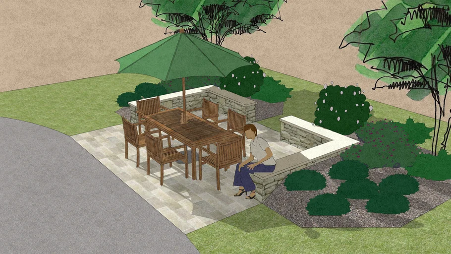 patio with stone benches | 3D Warehouse