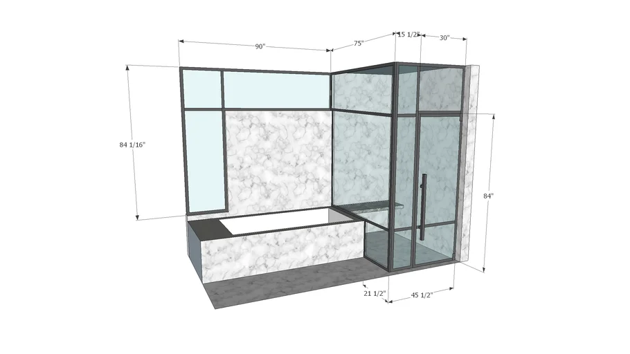 Grid Mullion Shower Glass | 3D Warehouse