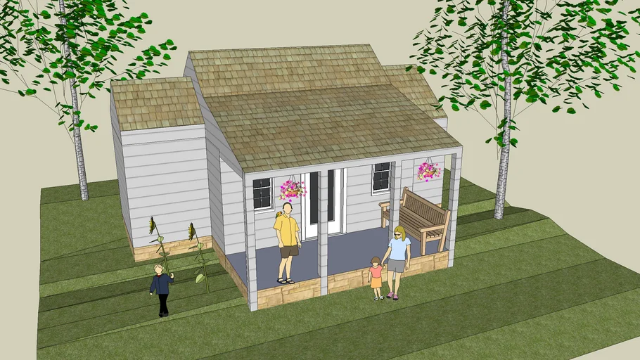 16x16 Foot Cabin with 2 add on rooms | 3D Warehouse