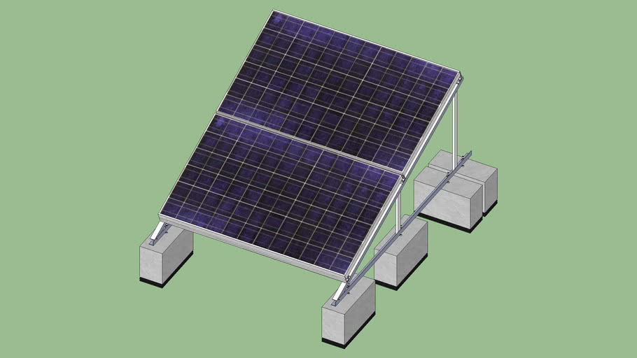 Solar installation on rooftop : 2 lying panels for flat roof | 3D Warehouse