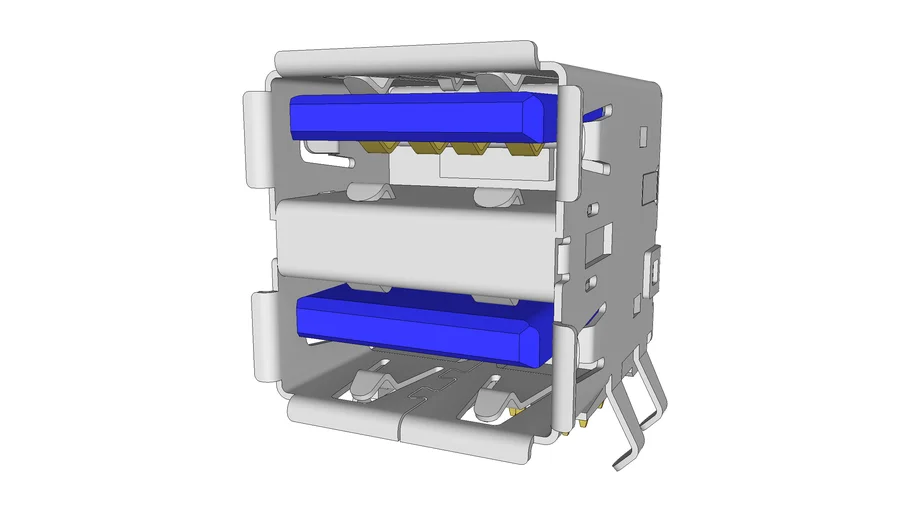 USB 3.0 Type A 90° Through Hole Top Mount Dual Port Receptacle | 3D ...