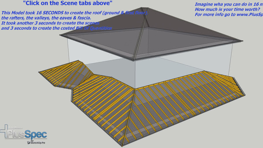 Roof framing example, done in 16 seconds with PlusSpec | 3D Warehouse
