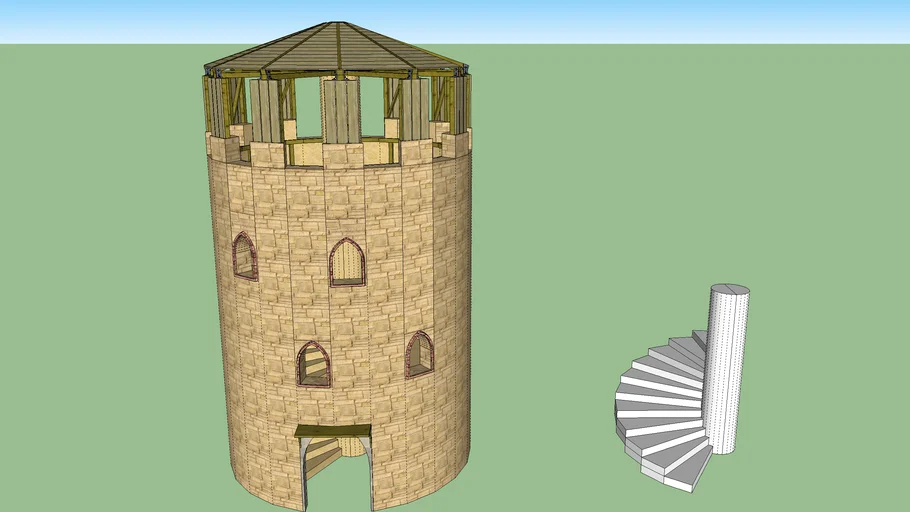 Castle tower (round) with wooden roof | 3D Warehouse