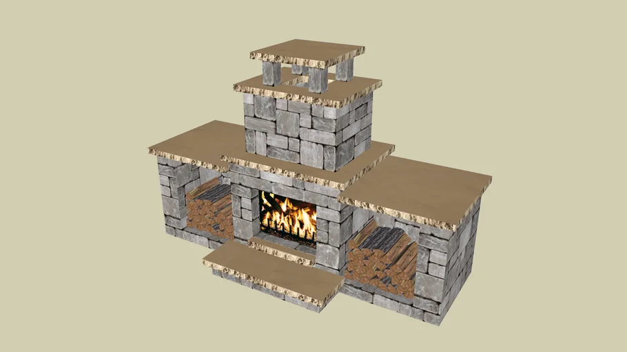 Compact Fireplace with Wood Boxes | 3D Warehouse