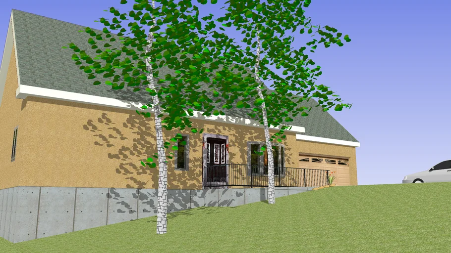 PLAN 0BDCSKP 1-story 2-car garage Photoreal textures American Style ...