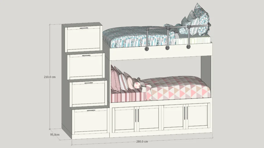 Kids room unit bed, for two kids | 3D Warehouse