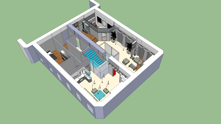 Flat plan with furniture | 3D Warehouse