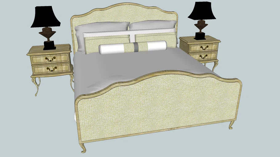 Restoration hardware bed altered with sidetables and lamps | 3D Warehouse
