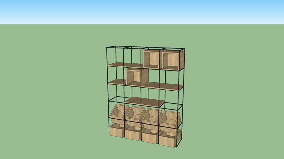 Wireframe shelf with wooden boxes | 3D Warehouse