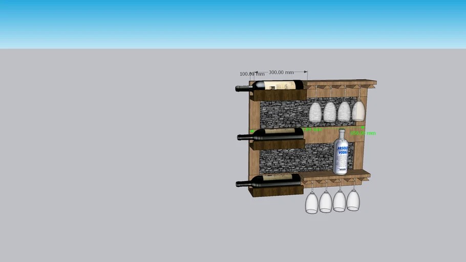 Repisa para 3 vinos y 8 copas | 3D Warehouse