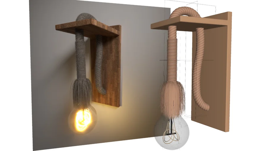 Wall light fixture v1 (Rope light fixture, Rustic wall lamp) Vray_Ready ...