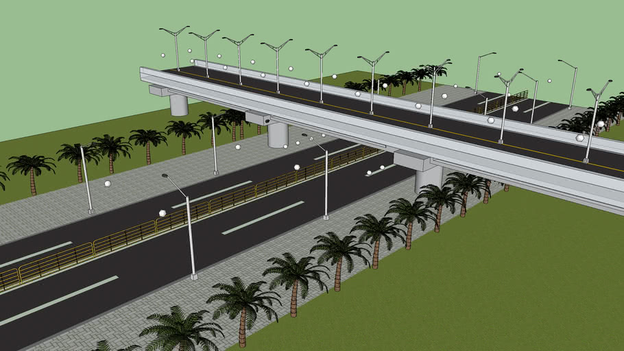 Highway with flyover with lights | 3D Warehouse