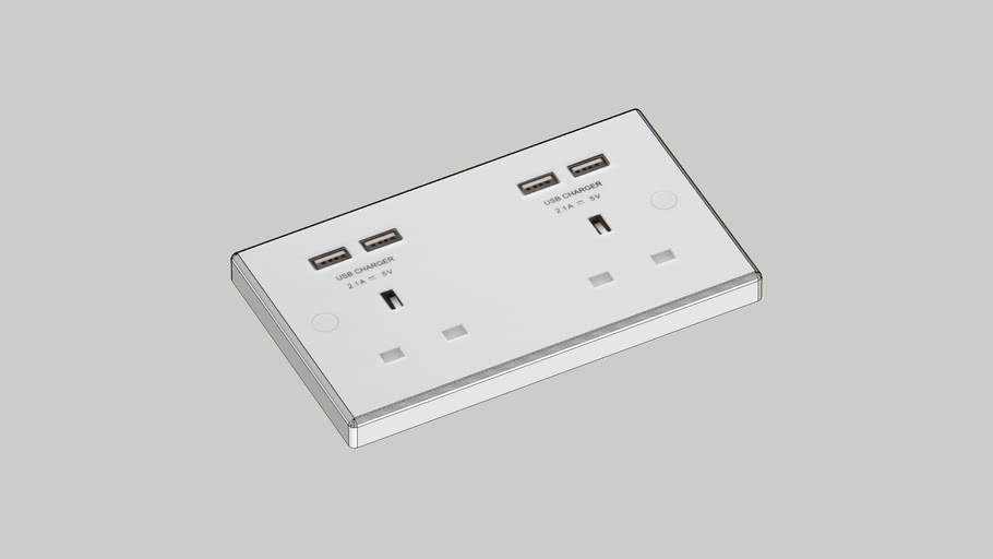 UK Mains Power Double Socket 13A & USB | 3D Warehouse