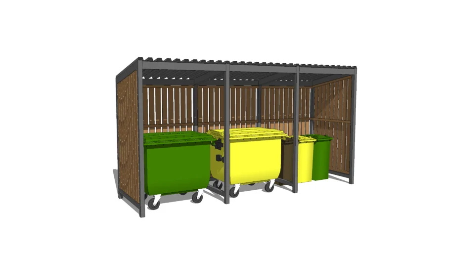 Atkritumu konteineru novietne no 3 moduļiem, bez vārtiem | 3D Warehouse