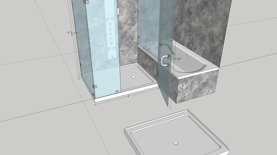 Dreamline Shower Base Double Threshold 48 in x 36 in | 3D Warehouse