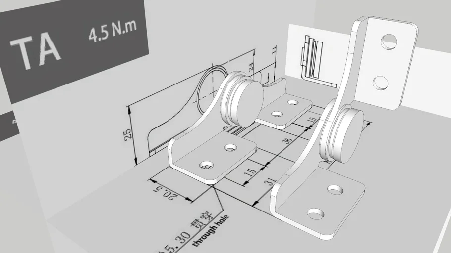 Damping pivot Hinge - flat type 가구용 댐퍼 경첩 | 3D Warehouse
