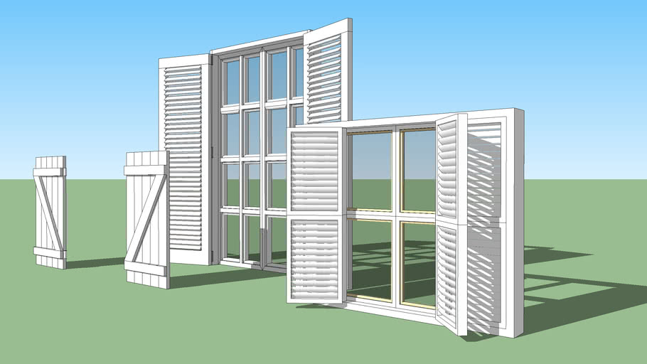 White wooden windows with shutters | 3D Warehouse