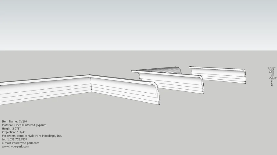 2 7/8'H x 1 3/4'P plaster crown moulding CV164 | 3D Warehouse