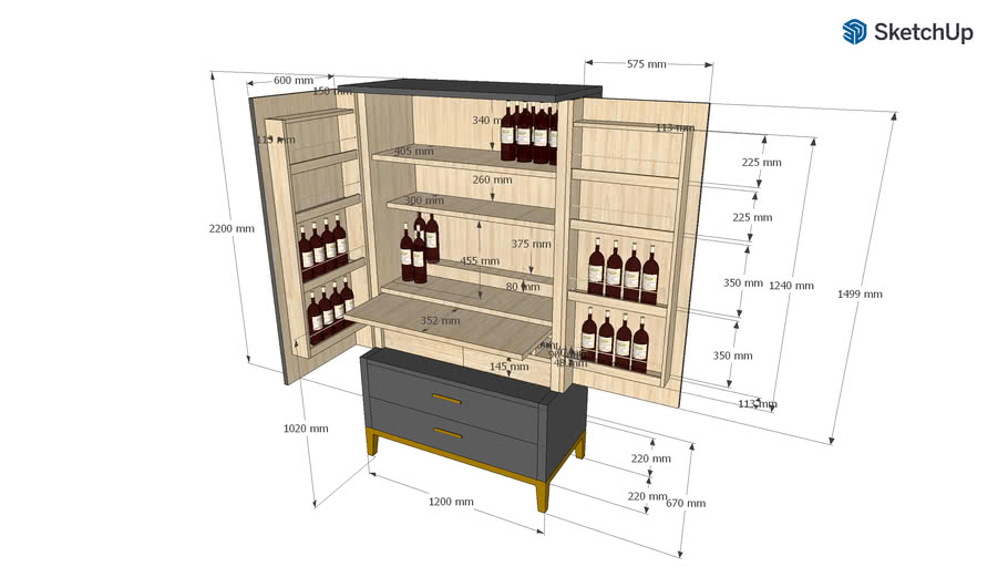 BAR CABINET WOOD + METAL | 3D Warehouse