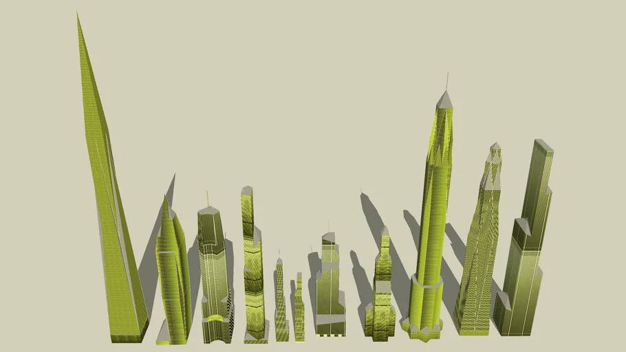 11 concept skyscrapers ranging from 287 floors to 75 floors. | 3D Warehouse