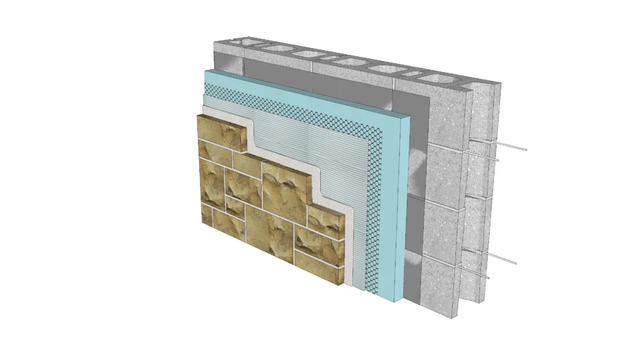 03.070.0201 Wall Type - Adhered Stone Veneer CMU Backing, Continous ...