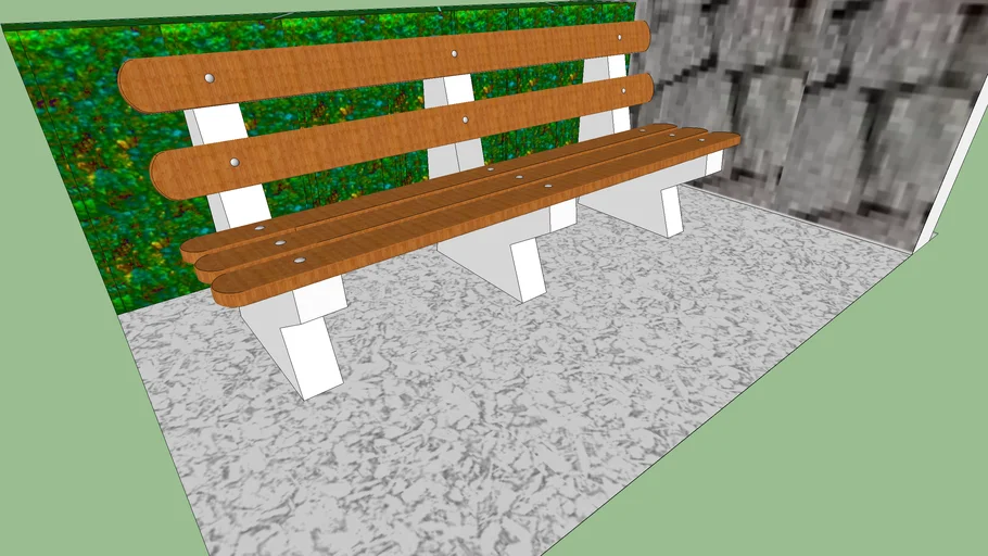 Bench bases in white painted cement seat and backrest in oak boards ...