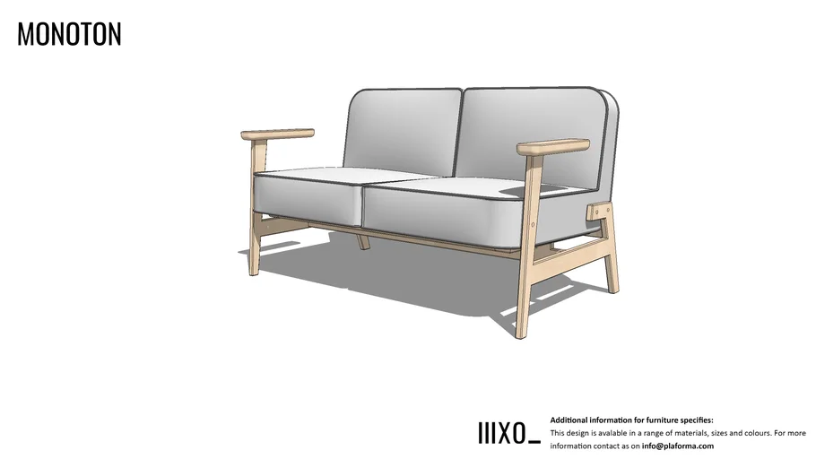 MONOTON UNIFORM SOFA DOUBLE SEATER ALL WOOD | 3D Warehouse