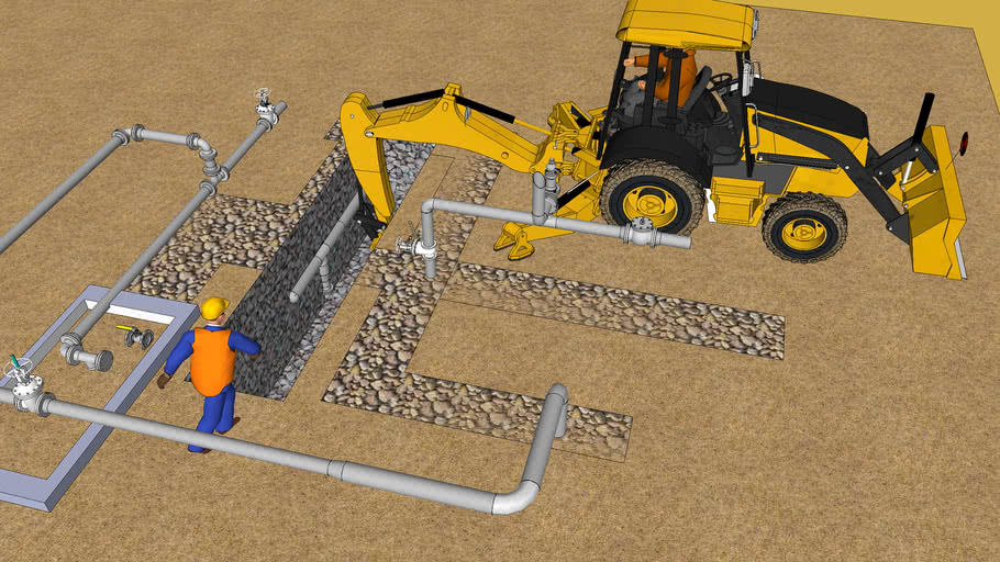 Backhoe gas work around gas lines | 3D Warehouse