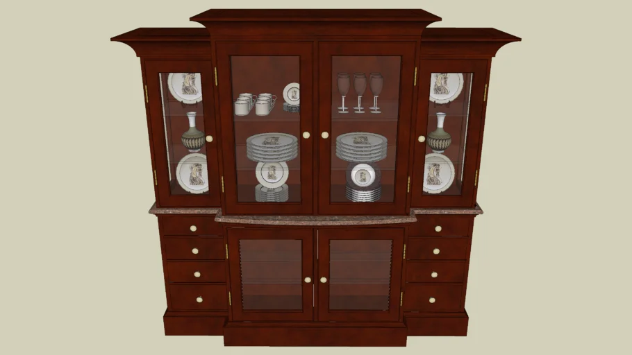 Beau Nouveau Espresso Breakfront China Cabinet | 3D Warehouse