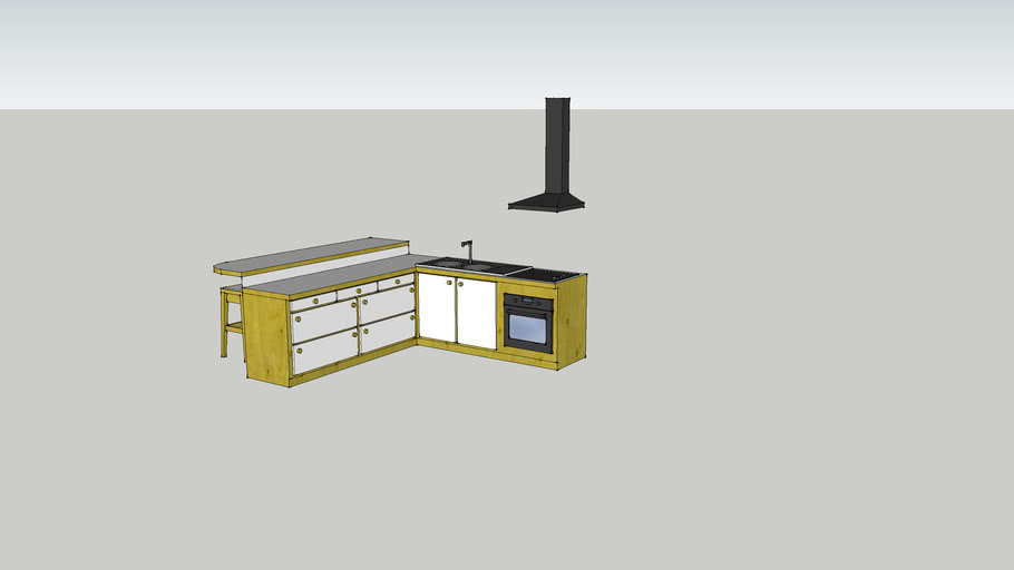 cuisine simple bar bois et blanc | 3D Warehouse