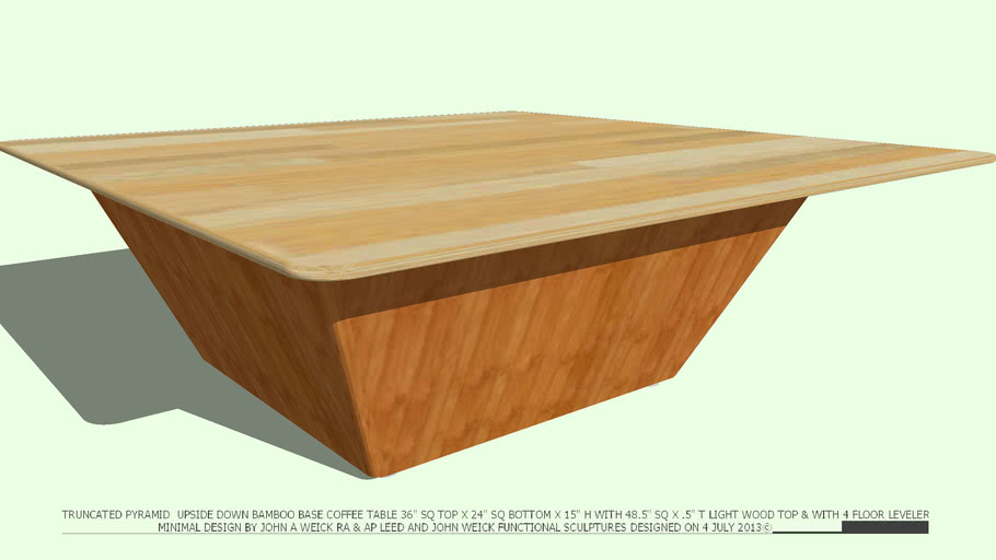 COFFEE TABLE TRUNCATED PYRAMID BAMBOO BASE 48 LT WD TOP JOHN A WEICK RA ...