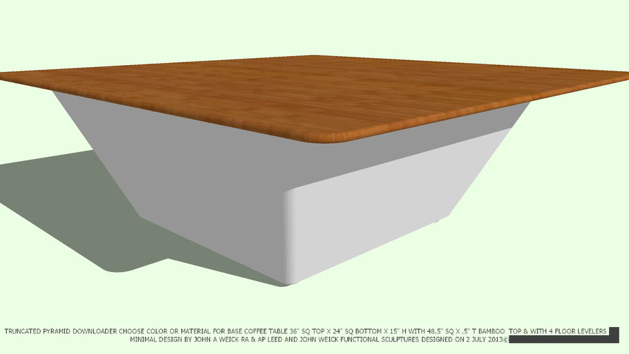 COFFEE TABLE TRUNCATED PYRAMID NO COLOR 48 BAMBOO TOP BY JOHN A WEICK ...