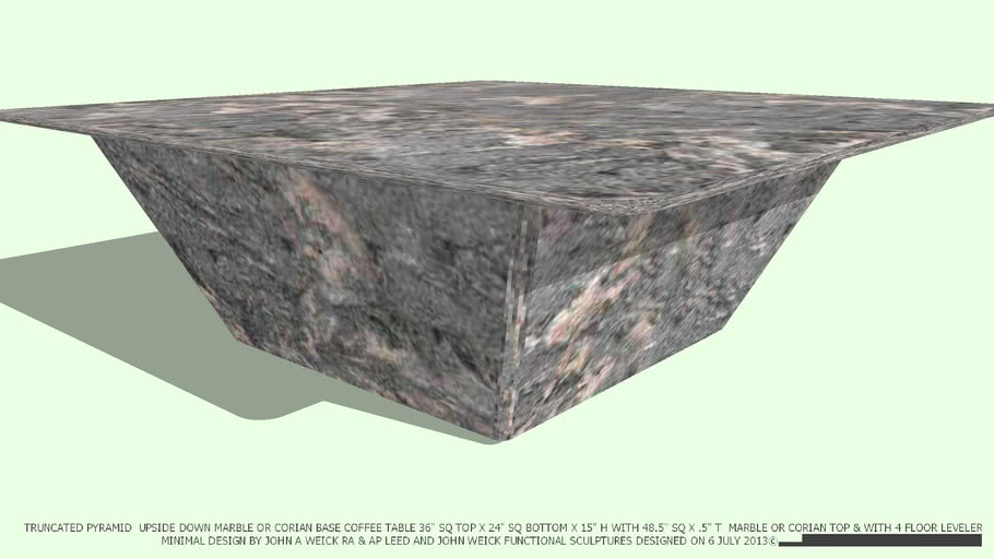 COFFEE TABLE TRUNCATED PYRAMID MARBLE 48 MARBL TOP BY JOHN A WEICK RA ...