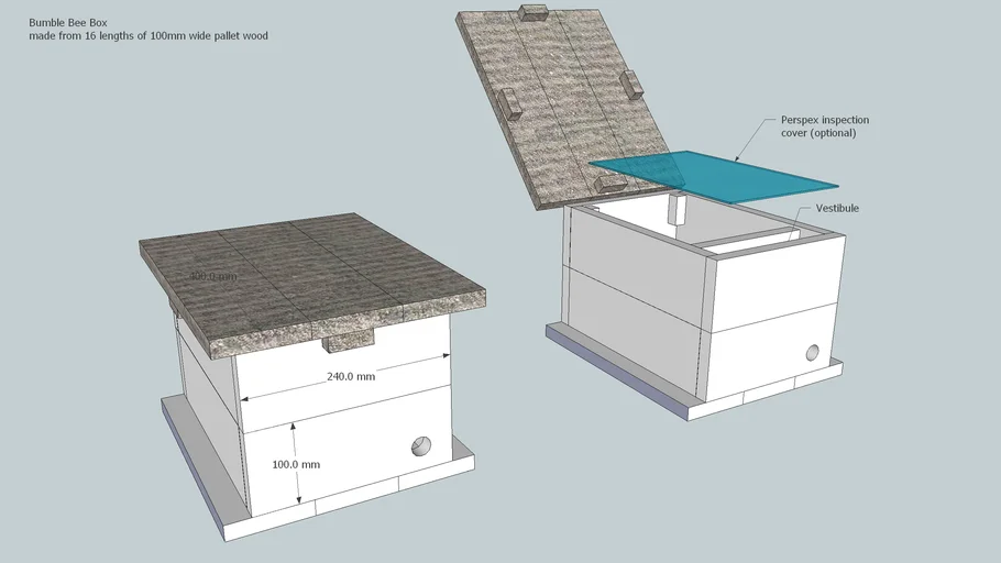 Bumble Bee Box made from recycled pallet wood DIY | 3D Warehouse