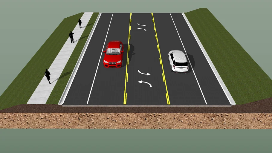 2 Lane Typical Section w/ Sidewalk | 3D Warehouse