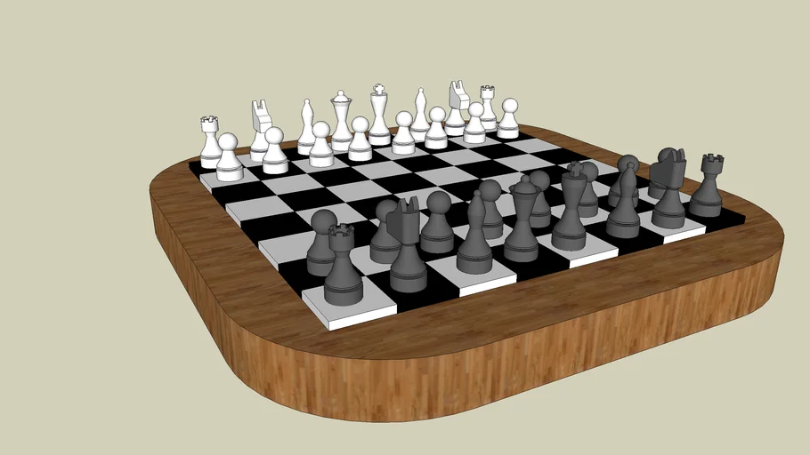 full complete chess board varnished parquet with set | 3D Warehouse