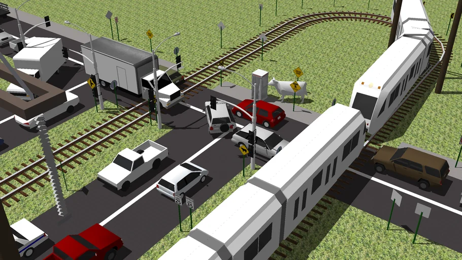 A Double T Intersection with a Railway Crossing in the Middle | 3D ...