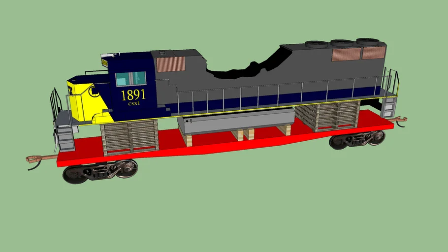 CSX wrecked locomotive flatcar load. | 3D Warehouse