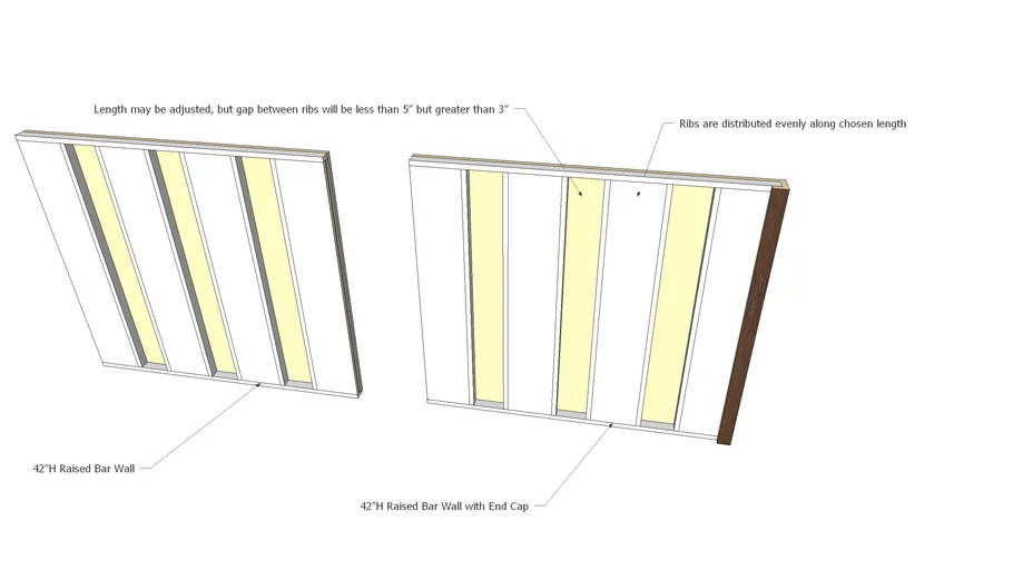 42'H Raised Bar Wall 42'H Raised Bar with End Cap | 3D Warehouse