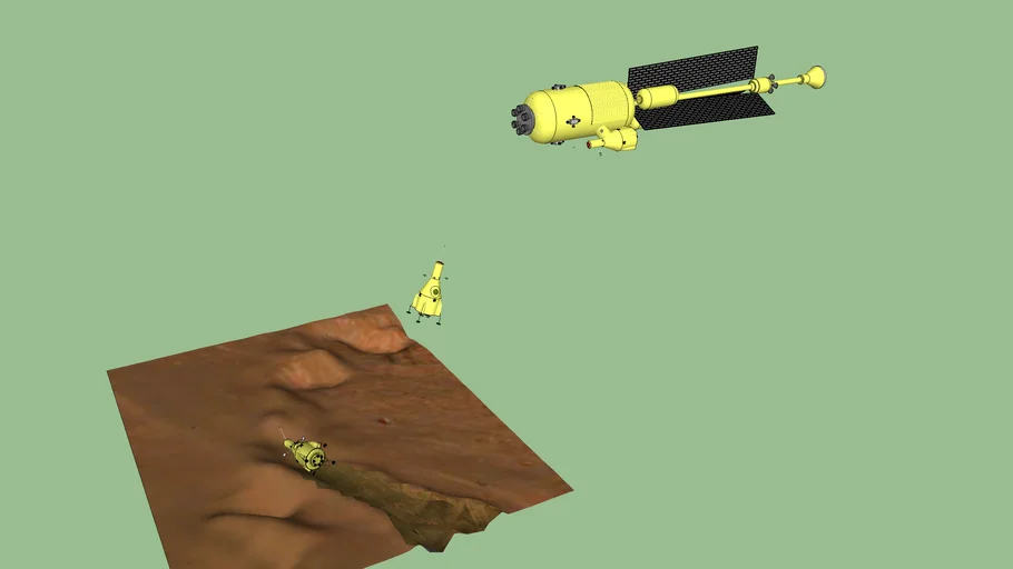 Mars Gravity Probe, with landing pod and damaged lander | 3D Warehouse