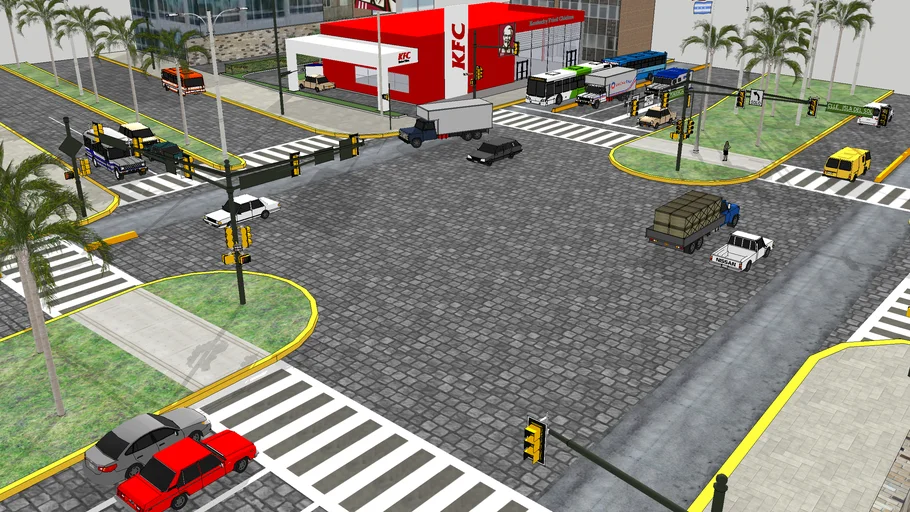 Wide Ecuadorian intersection with Bus lanes | 3D Warehouse