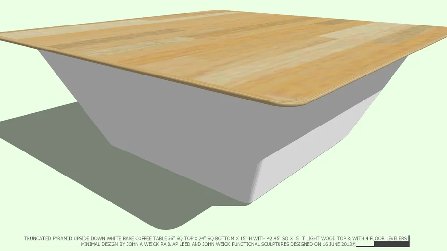COFFEE TABLE WHTE TRUNCATED PYRAMID 42 TOP LIGHT WOOD BY JOHN A WEICK ...
