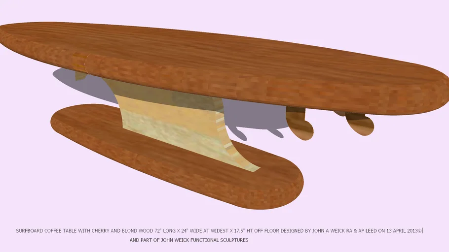 TABLE COFFEE SURFBOARD CHERRY & BLOND WOODS BY JOHN A WEICK RA | 3D ...