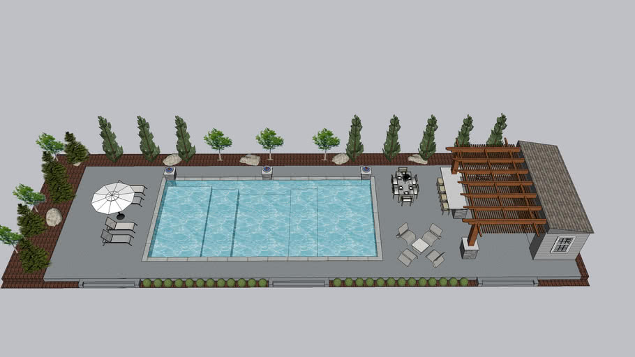 Pool and landscaping with landscape boulders | 3D Warehouse