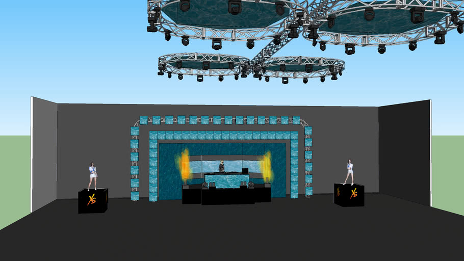 DJ set with fire and dancers | 3D Warehouse