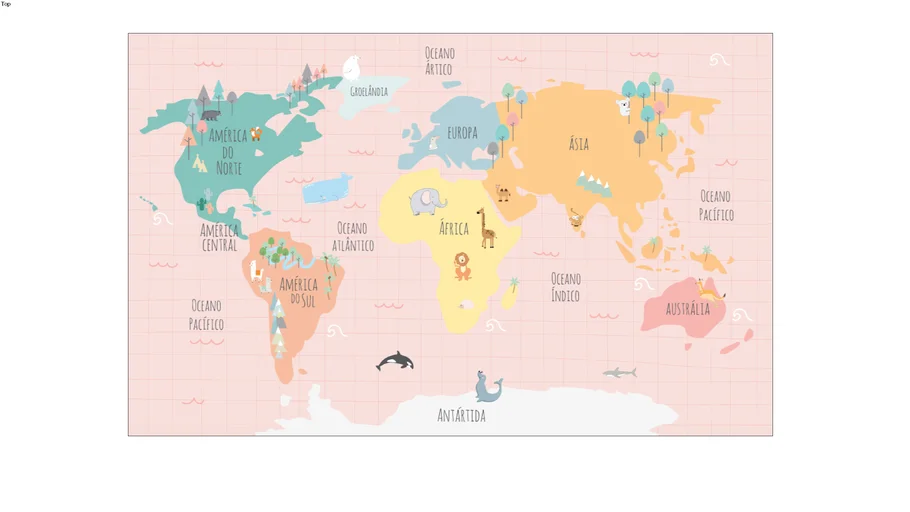 Tapete Playmat Mapa Mundi Rosa Retangular | 3D Warehouse