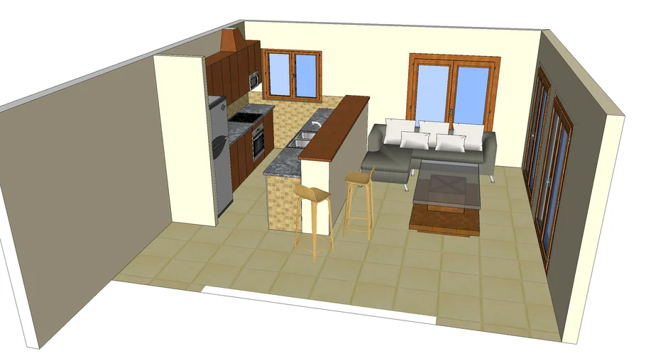 Living room and kitchenette | 3D Warehouse