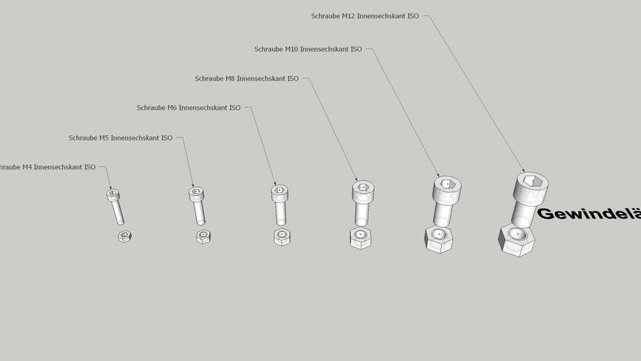Socket screws with nuts M4, M5, M6, M8, M10, M12 | 3D Warehouse